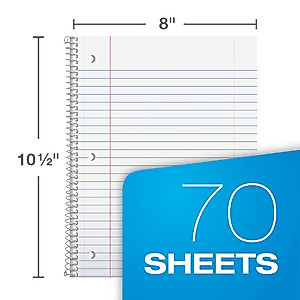 Oxford Spiral Notebook 6 Pack, 1 Subject, Wide Ruled Paper, 8 x 10-1/2 Inch, Blue, Yellow, Red, Light Blue, Green and Black, 70 Sheets (65010)