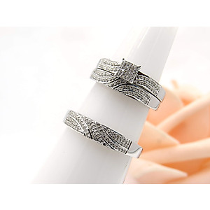 Dazzlingrock Collection 0.42 Carat (ctw) Round White Diamond Men & Women's Engagement Ring Trio Bridal Set, Sterling Silver