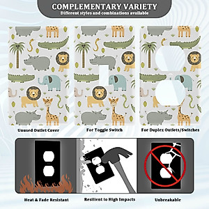 Wild Animals Zoo Duplex Receptacle Outlet Cover Wall Plate Switch Plates Size 1 Gang 2.9" X 4.6" Kids Decorative Nursery Teen Toddler Room Bedroom Bathroom Decor