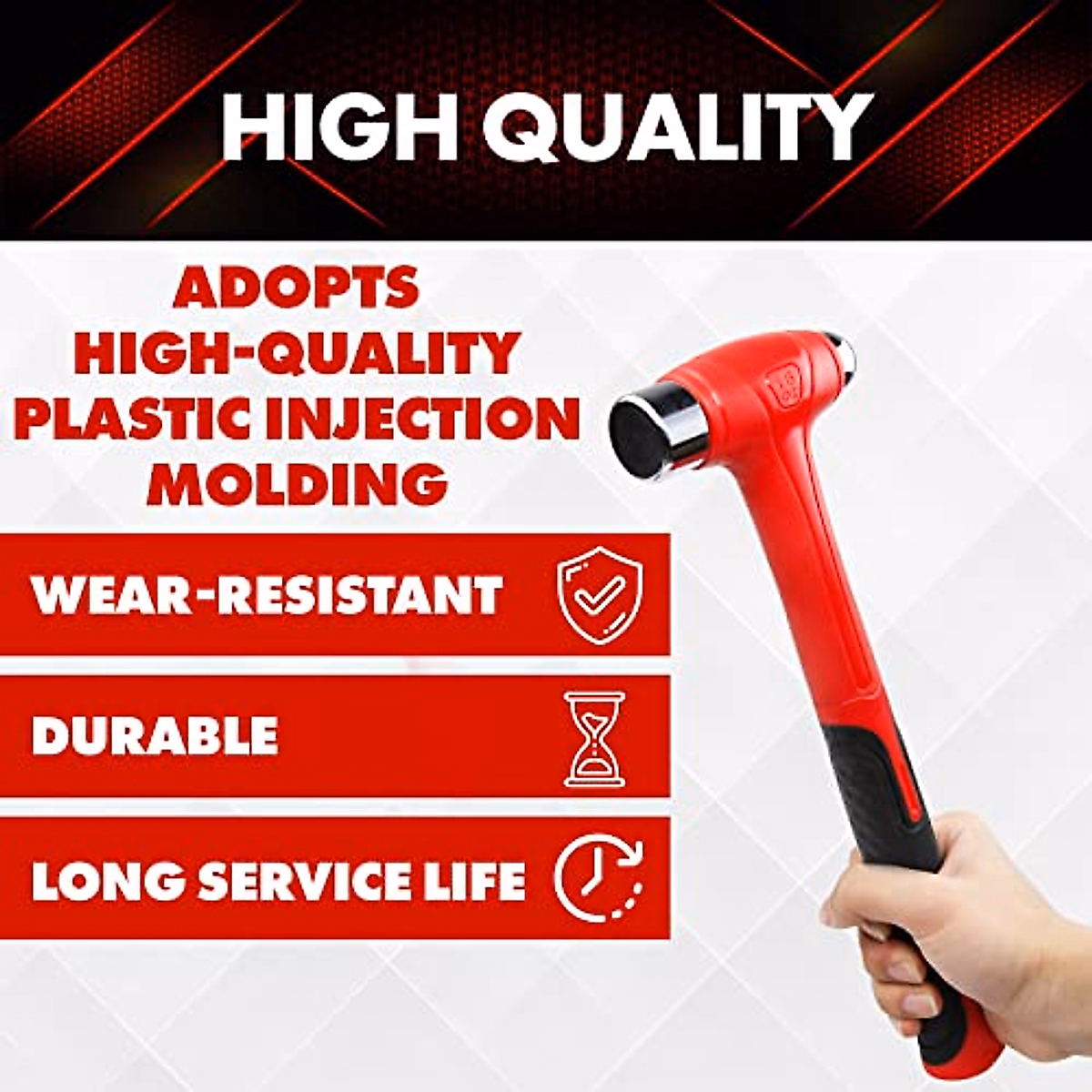 YIYITOOLS 2Pcs Dead Blow Hammer Set,16oz(1LB)Ball Pein Hammer,27oz(1.5LB)Dead Blow Hammer,Red and Black, Shockproof Design, No Rebound Mallet Unibody Molded Checkered Grip Spark and Rebound Resistant