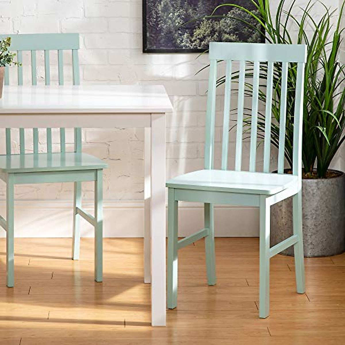 Walker Edison Modern Color Dining Room Table and Chair Set Small Space Living Kitchen, Dining Set, 48 Inch, 4 Person, White and Sage Green