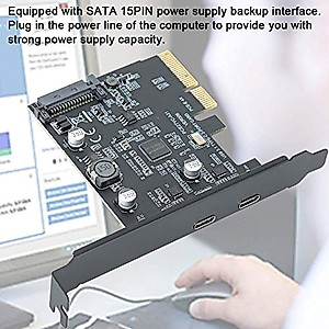 BEYIMEI PCI-Express 4X to USB 3.1 Gen 2 (10 Gbps) 2-Port Type C Expansion Card Asmedia Chipset,Integrated SATA15PIN Power Supply Interface,for Windows 7/8/10/MAC OS 10.14