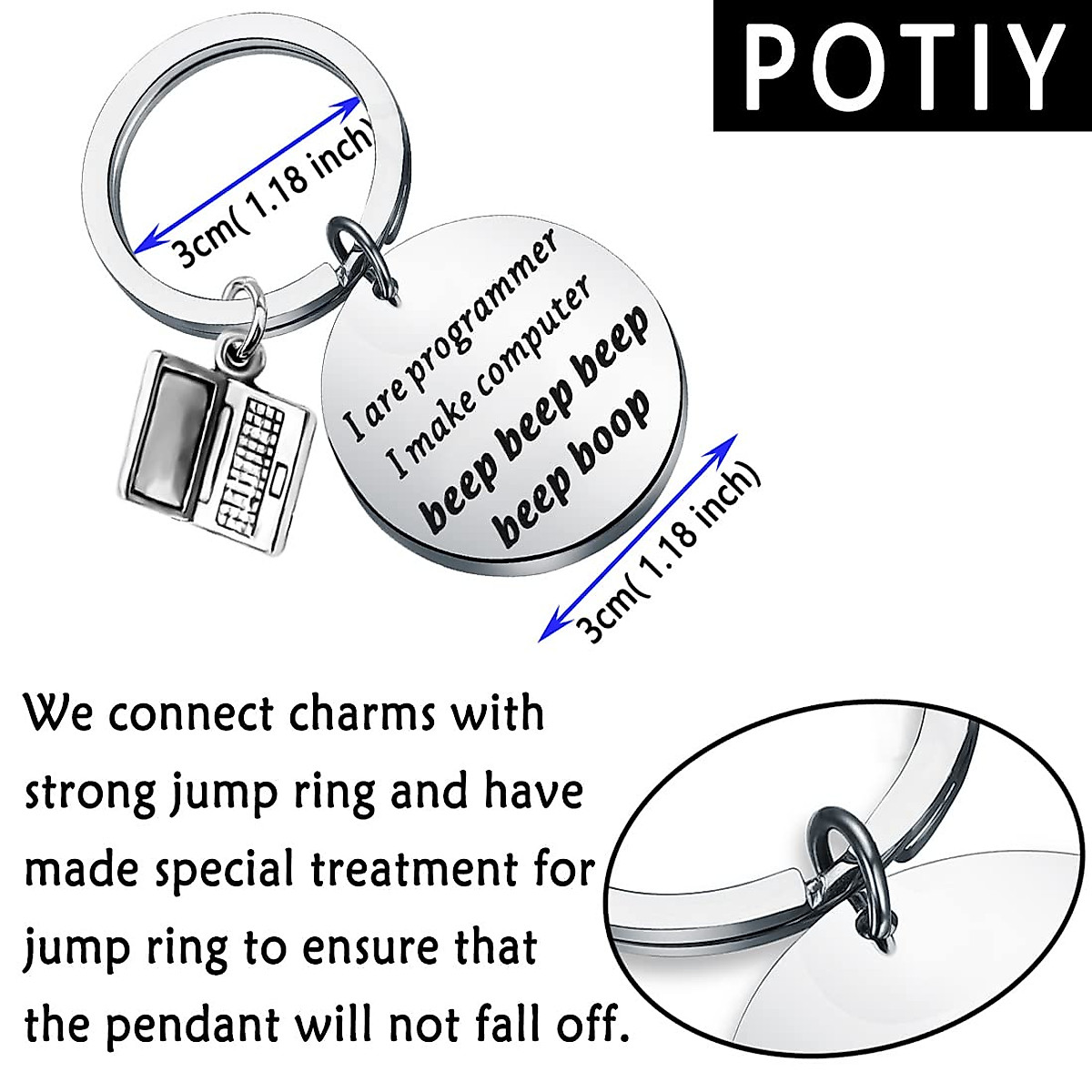 POTIY Computer Programmer Programming Keychain I Are Programmer I Make Computer Beep Boop Programmer Key Ring (programmer)