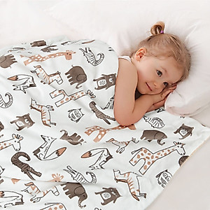 BORITAR Fleece Baby Blanket Reversible Plush for Boy Girls, Heavenly Soft Minky Toddler Blanket with Animals Print Portable Baby Crib Blanket for Newborn and Nursery, Brown 30 x 40 Inch