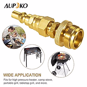 Aupoko 1lb Propane Disposal Adapter Fitting with 1/4" Quick Connect Disconnect Adapter, with 1/4’’ Male 1" x 20 Male Throwaway Cylinder Thread, for Portable BBQ Grill, Bubby Heater Hook Up RV Trailer