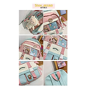 KOWVOWZ Lovely Kawaii Backpack for Teen Girls Back to School Aesthetic Student Bookbag withi Pin & Cute Accessories (Pink)