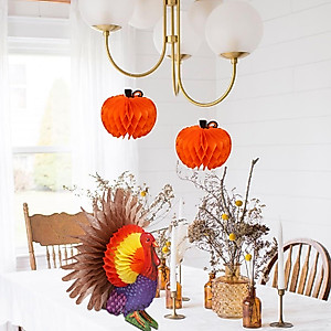 FORUP Thanksgiving Tissue Turkey Decorations, Thanksgiving Turkey Pumpkin Centerpiece Table Decoration with Artificial Maple Leaves for Thanksgiving Harvest Party Table Centerpiece Accessories