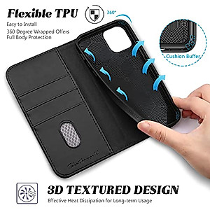 TUCCH Wallet Case for iPhone 12 Pro/iPhone 12 5G, Premium PU Leather Flip Folio Cover with Card Slot, Stand Book Design [Shockproof TPU Interior Case] Compatible with iPhone 12/12 Pro 6.1-inch, Black