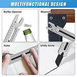 Tomorotec 4-In-1 Multifunctional Utility Knife, Stainless Steel Box Cutter Retractable w/ 10 SK5 Replacement Blades, Mutipurpose for Knife, Ruler, Bottle Opener, Wrench, Heavy-Duty for Office Home Use