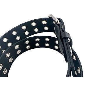 Two Row Eyelet Grommet Uniform Belt Made in USA Genuine Leather Punk Goth Thrash Metal (M-34) Black