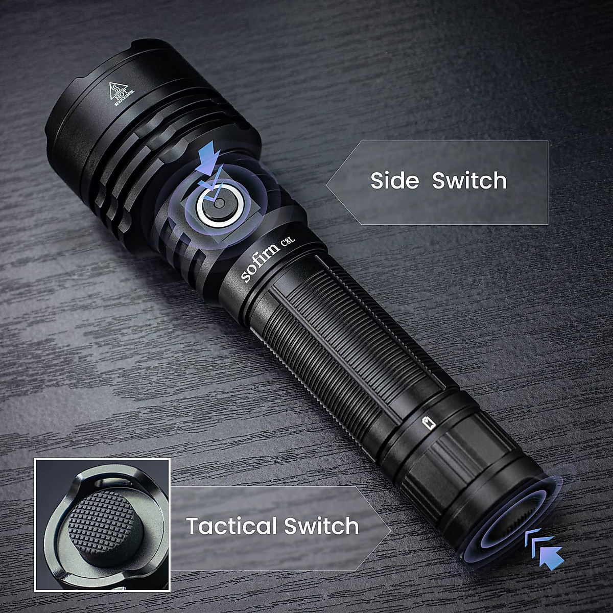 sofirn C8L Rechargeable Flashlight with 3100 Lumens, Tactical Flashlight Up to 531m, IPX8 Waterproof, for Emergency, Heavy Duty, Search and Outdoor Use