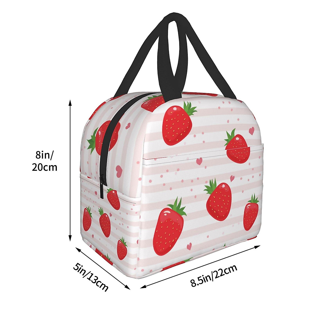 Ucsaxue Cute Strawberry With Heart Lunch Bag Reusable Lunch Box Work Bento Cooler Reusable Tote Picnic Boxes Insulated Container Shopping Bags For Adult Women Men