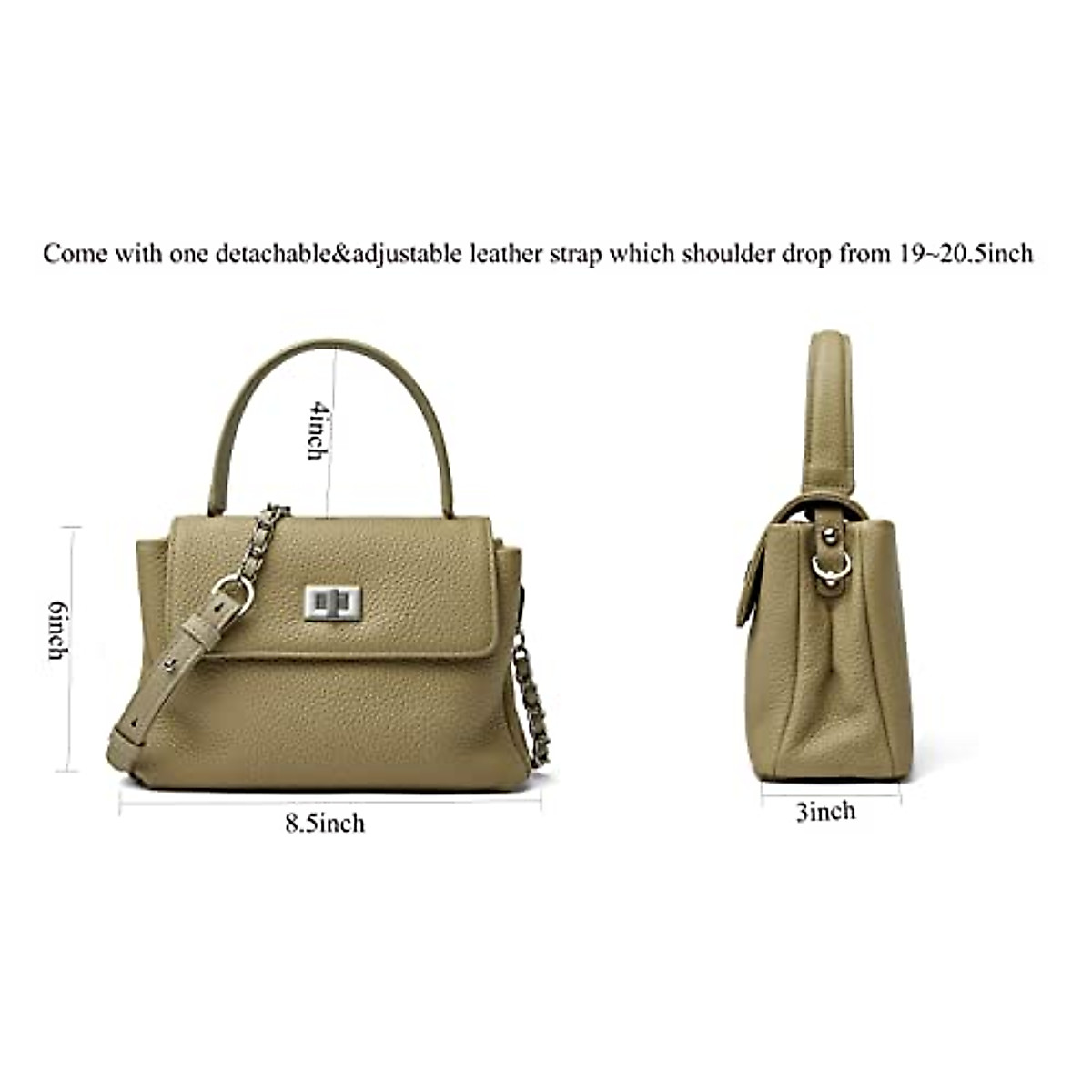 DORIS&JACKY Genuine Leather Top Handle Handbags Small Satchel Crossbody Purse With Lock Flap (3-Grey)