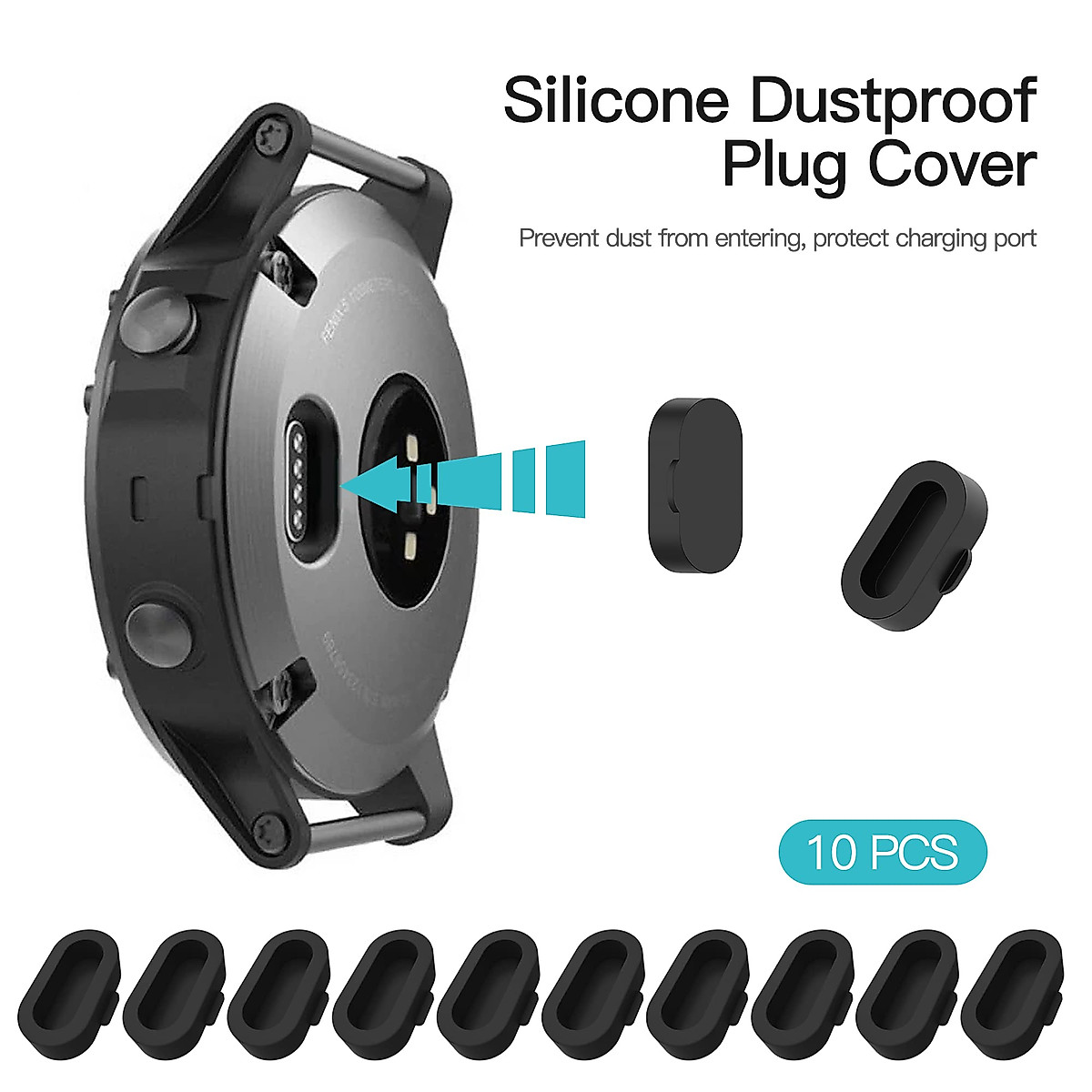 AWINNER 10 Pack Dust Plug Compatible for Garmin Watch Charger Port Protector (Black)