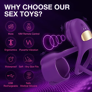 Vibrating Cock Ring Sex Toys for Couples - RIDMII 3 in 1 Vibrating Penis Ring with 10 Vibration, Rose Shaped Female Clitoral Stimulator Vibrators with Remote