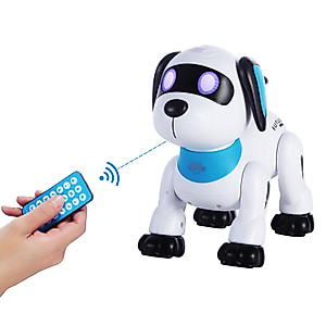 yiman Remote Control Robot Dog Toy, Programmable Interactive & Smart Dancing Robots for Kids 5 and up, RC Stunt Toy Dog with Sound LED Eyes, Electronic Pets Toys Robotic Dogs for Kids Gifts Blue