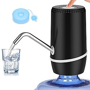 5 Gallon Electric Portable Water Dispenser, Universal USB Charging Water Bottle Pump, 5 Gallon Jug Water Dispenser with Silicone Cap - Black