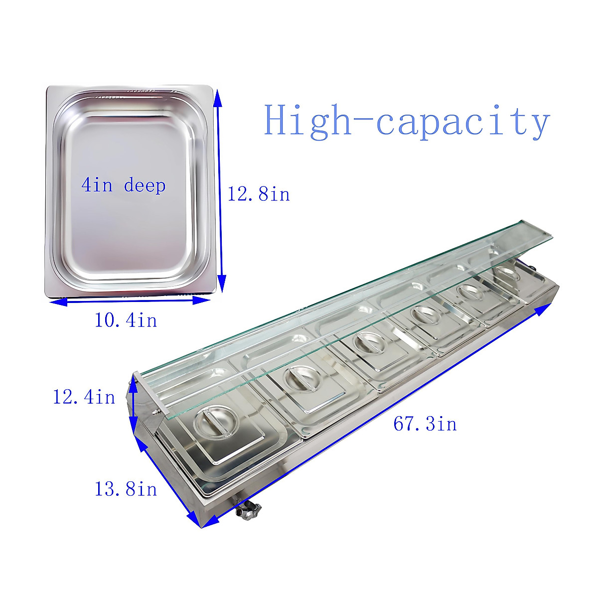 TECHTONGDA 6-Pan Bain-Marie Buffet Food Warmer Electric Steam Heater Stainless Steel Parties Catering Restaurants 1500W