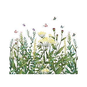 Wland 31 inch x 26 inch Green Plants Flowers Vines Garden Wall Decals Corner Stickers Colorful Wildflowers Plants Wall Stickers Removable DIY Peel and Stick Art Murals for Kids Room Nursery Classroom Bedroom
