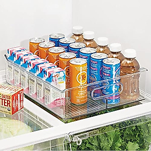 mDesign Wide Plastic Kitchen Pantry Cabinet, Refrigerator, Freezer Food Storage Bin with Handles - Divided Organizer for Fruit, Yogurt, Snacks, Pasta - BPA Free, 14.5" Long, 2 Pack - Clear