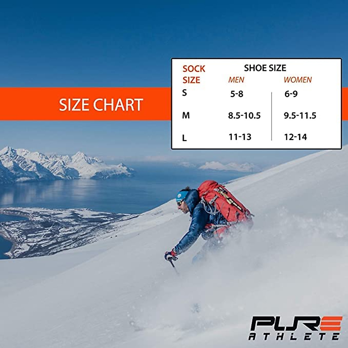 Pure Athlete Midweight Ski Socks - Warmest Winter Thermal Socks for Men Women Skiing Snowboarding Hiking Hunting (M, Black/Blue)