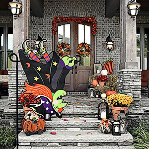 3D Witch Riding Broom Halloween Garden Flag, YEAHOME Vertical Double Sided 12.5x18 Inch Applique Yard Flag, Halloween Decorations Outdoor, Rustic Farmhouse Decor for Seasonal Holiday