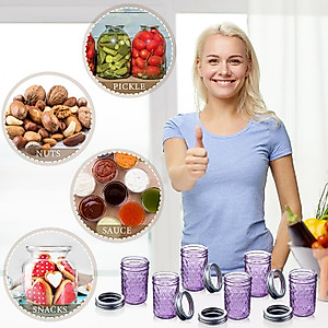 Zhehao 12 Pcs Mason Canning Jars 8 oz Jelly Jars with Regular Lids Mini Honey Jars for Wedding Shower Favors DIY Projects Candle Holding Spice Jam Fruit Smoothie Salad Dressing Ketchup (Purple)
