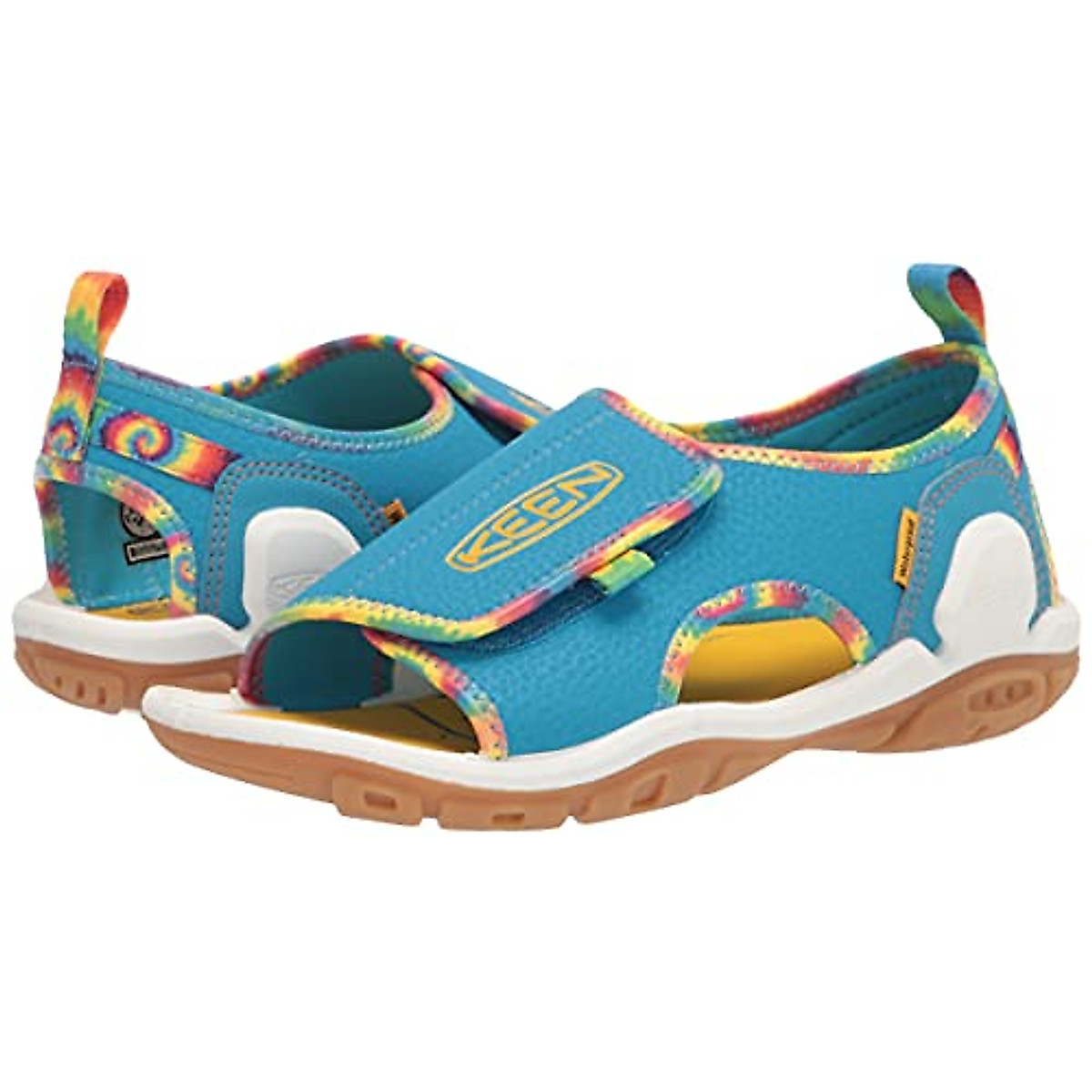 KEEN Knotch River Open Toe Sandals, Tie Dye/Vivid Blue, 3 US Unisex Big Kid