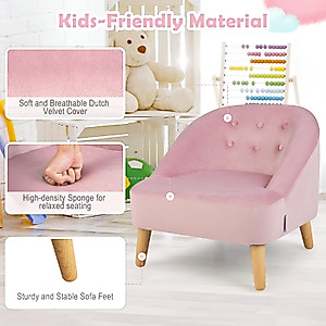 Costzon Kids Couch with Ottoman, Children's Sofa Toddler Chair w/Baby Velvet Surface, Children Armchair for Play Room, Nursery, Kindergarten, Chlidren's Sofa Gifts for 3-5 Years Old Boys Girls (Pink)