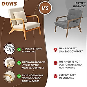 ELUCHANG Mid-Century Modern Chair,Accent Chair with Lumbar Pillow,Upholstered Armchair,Linen Fabric Comfy Reading Chair, Lounge Side Chair for Living Room Bedroom Apartment,Easy Assembly