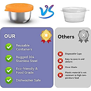 Stainless Salad Dressing Container to Go,6x1.7 oz Reusable Small Containers with Lids, Fits in Bento Box for Lunch,Stainless Steel Condiment Cup,Premium Silicone,Leakproof Dipping Sauce Cups