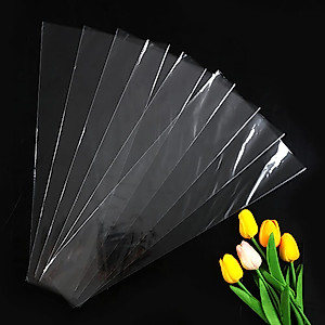 100 Pcs Clear Plastic Flower Cellophane Bags Transparent Bouquet Sleeves Rose Packaging Bags Floral Wrapping Bags for Valentines Day