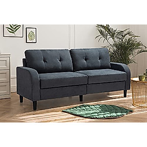 Vongrasig 73" Loveseat Sofa, 2 Seater Button Tufted Upholstered Couch, Modern Sofa with 6.3" Deep Seat Cushion for Small Space Living Room, Apartment, Dorm, Office, Blue Grey