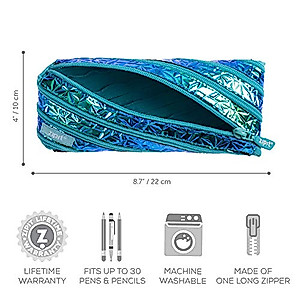ZIPIT Metallic Pencil Case for Girls, Holds Up to 30 Pens, Pouch Made of One Long Zipper! (Blue-Green)