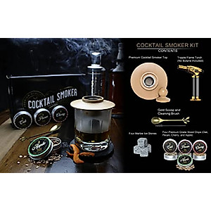 Cocktail Smoker Kit | Old Fashioned, Whiskey, Bourbon Cocktail Smoker Kit with Torch, Ice Stones, and Four Flavors of Wood Chips | Gift for Birthdays/Father's Day/Christmas. (No Butane)