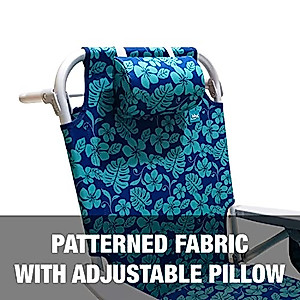 Bliss Hammocks BBC-350-BF Folding Beach Chair, 5 Reclining Positions, Detachable Cooler Bag, Blue Flower