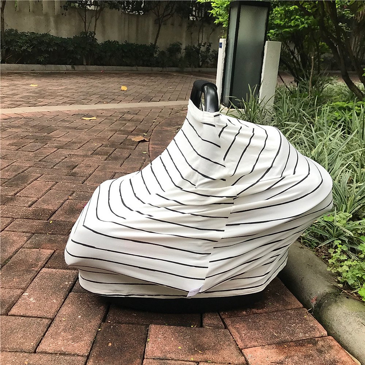 Arnzion Car Seat Cover Baby – Multi-use Nursing Cover-Up for Breastfeeding, Carseat Canopy Cover, Stretchy Infant Stroller Covers for Boys and Girls (White with Black Stripes)