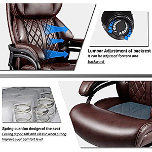 WILLMITA 400lbs Big and Tall Office Chair for Heavy People Executive Office Chair Wide Spring Seat Home Office Desk Chair with Heavy Duty Casters 360 Swivel Chair Computer PU Leather Chair (Brown)