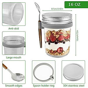 HALURE Overnight Oats Containers with Lids and Spoons, Pack of 2 – 500ml Meal Prep Containers for Yogurt, Fruit Salad, Chia, Cereal, Milk, Oats Overnight – Gray
