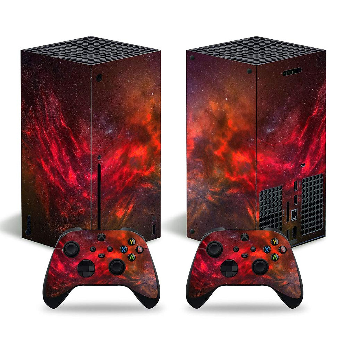 Whole Body Protective Vinyl Skin Decal Cover for Series X Console with Two Free Wireless Controller Decals - Red Galaxy