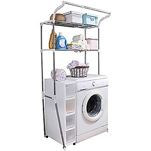 Hershii Over The Toilet Storage Shelf Bathroom Space Saving Organizer Rack Adjustable Stand 2-Tier Wire Shelving Units with Clothes Hanging Rod Rail and Transparent Spacer - Ivory