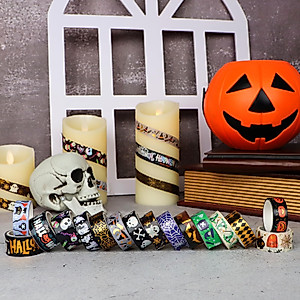 16 Rolls Halloween Washi Tape Holiday Masking Tape Black Halloween Stickers Glod Foil Decorative Tape for Halloween Scrapbook Journal DIY Craft Gift Wrapping（Halloween