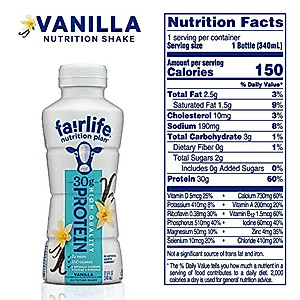 Fair Life Nutrition Plan High Protein Liquid Shake, Vanilla, 11.5 Fl Oz, Pack of 12
