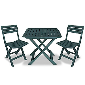 vidaXL 3-Piece Weather-Resistant Plastic Bistro Set in Vibrant Green - Folding Outdoor Patio Furniture for Compact Spaces