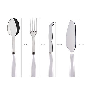 SABRE PARIS - 4-Piece Serving Set - Icône Collection - 2 Serving Flatware, Serrated Pie Server, Large Cheese Knife - Stainless Steel & Acrylic - Dishwasher Safe - White