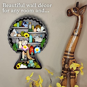 Crystallized Concepts Evil Eye Decor Tree Display Shelf for Crystals | Crystal Decor & Display Shelves | Moon Shelf | Crystal Holder | Moon Decor | Crystal Shelf | Boho Wall Decor for Essential Oils