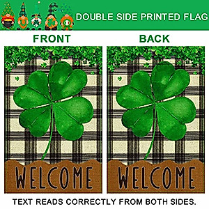 Spring Garden Flag Small Holiday Welcome Garden Flags for Outside, Garden Flags 12x18 Double Sided Burlap Lucky Green Four Leaf Clover Yard Flag Decorations Outdoor
