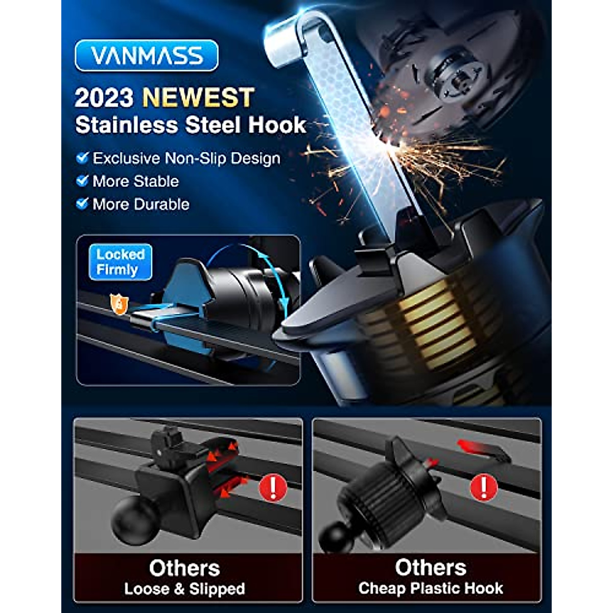 VANMASS [Latest Model] Car Phone Holder Mount, Dashboard Phone Holder Universal Powerful Suction Cup Mount, Dash Windshield Air Vent Truck Stand Compatible with All Phones Black