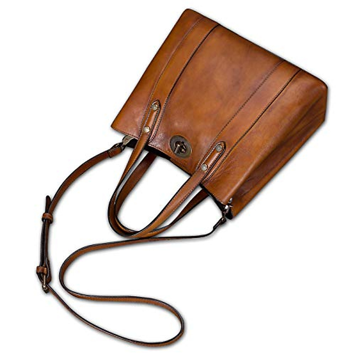 Genuine Leather Handbags for Women Satchel Purses Vintage Handmade Shoulder Bag Cowhide Top Handle Handbag Totes (Brown)