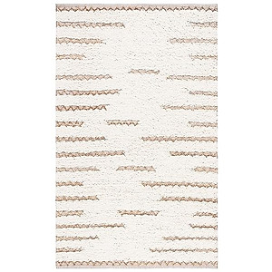 SAFAVIEH Natura Collection Area Rug - 4' x 6', Ivory & Natural, Handmade Moroccan Boho Tribal Wool & Jute, Ideal for The Living Room, Bedroom, Dining Room (NAT505A-4)